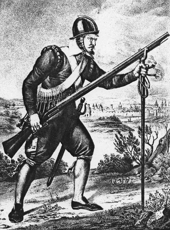 الحفر الألماني القرن السابع عشر. musketeer.