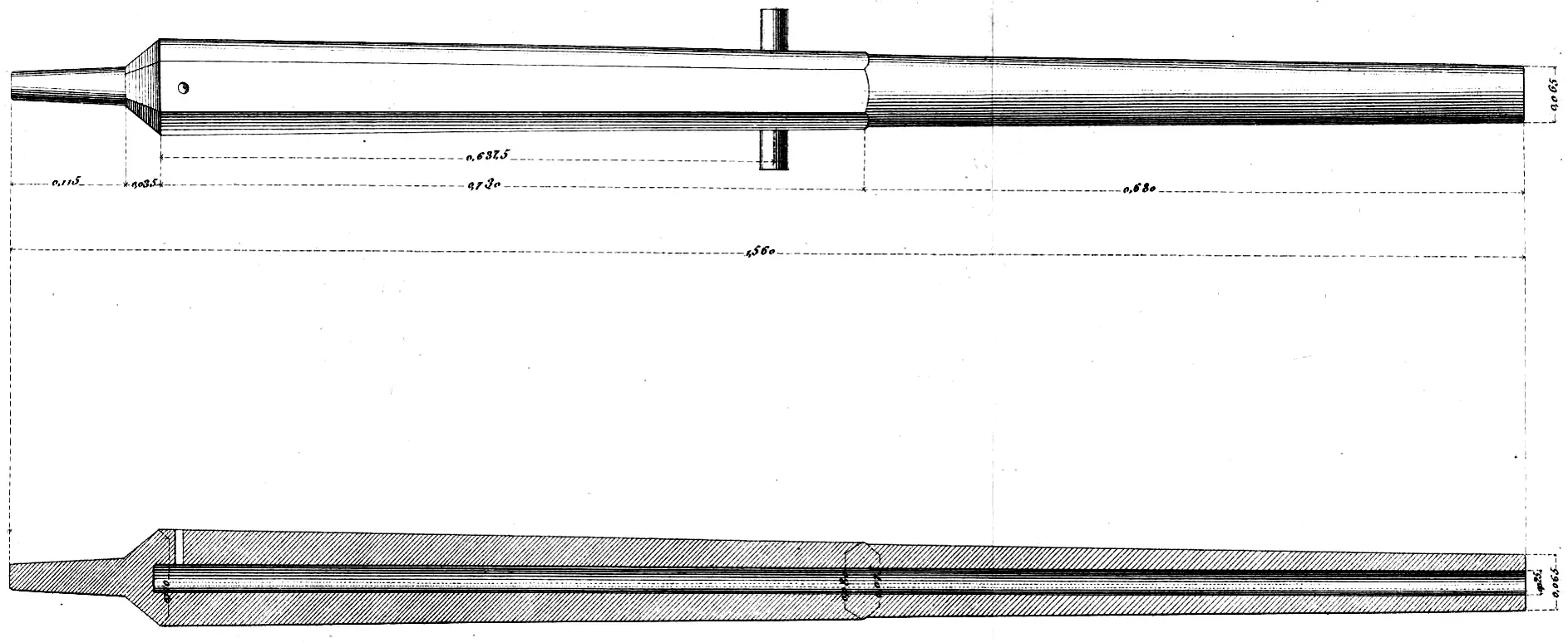 Španska flanceting zgodnjega XVI. Stoletja. Caliber 2,5 cm. Jedro je 3-kilogramsko železo v svinčni lupini. Arantegui y Sanz.