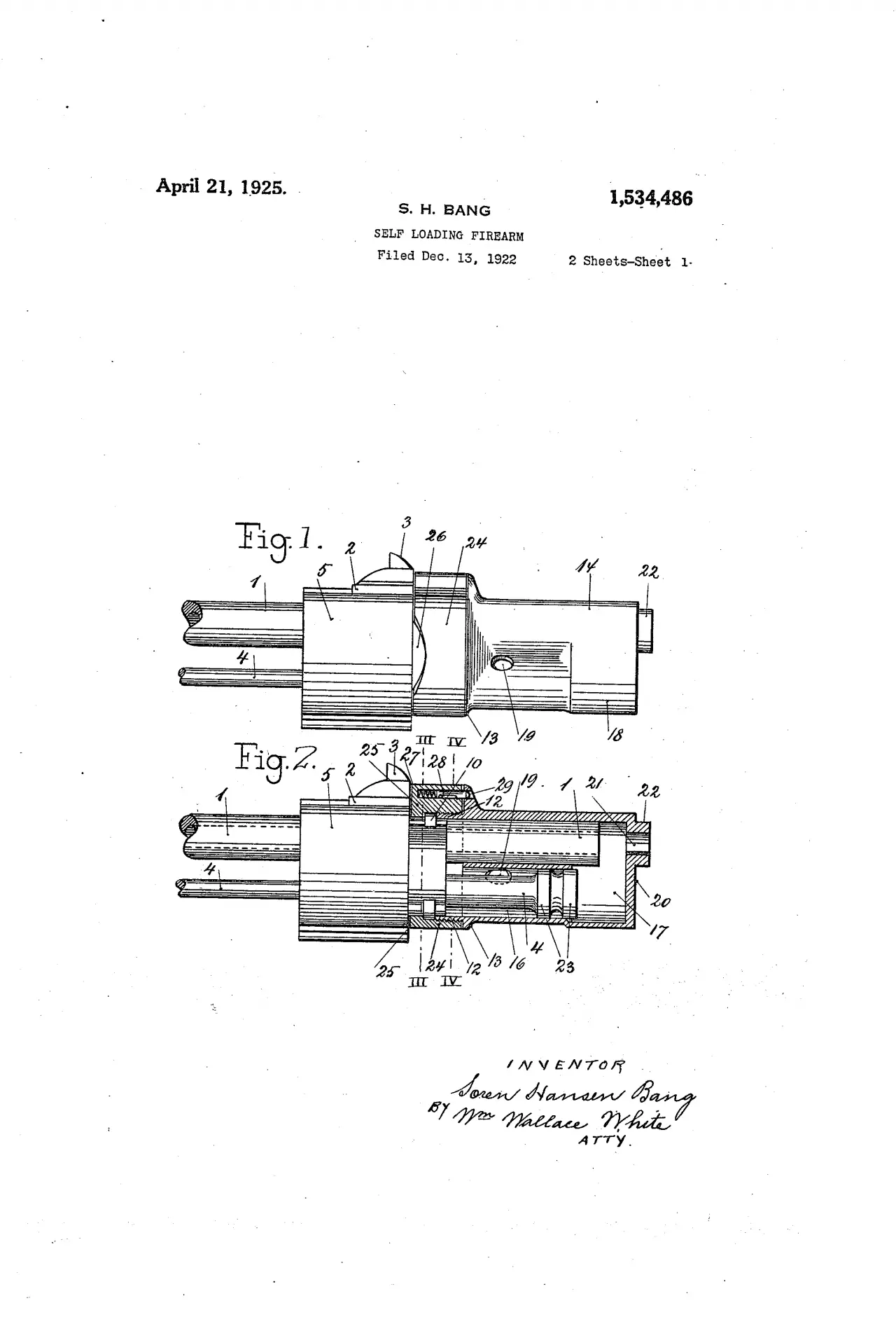 Kifaa kinachoweza kuwa na jukumu la kutumia gesi za poda. Kuchora kutoka patent 1922.
