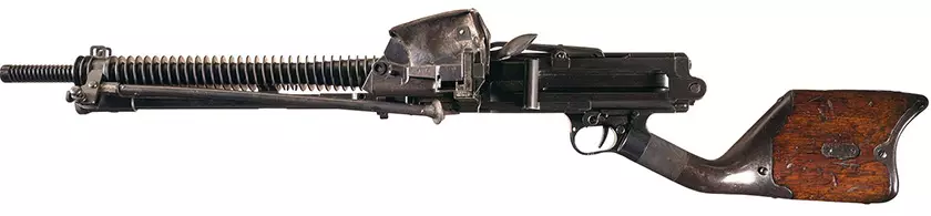 Manuální kulomet NARBA arr. 11 (1922) se svým kontejnerem cher, kde 4 pušky 5-kazetové roucho nabitá.