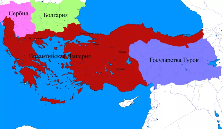 Mapa ng Anatolian at Balkan Peninsulas para sa 1280.