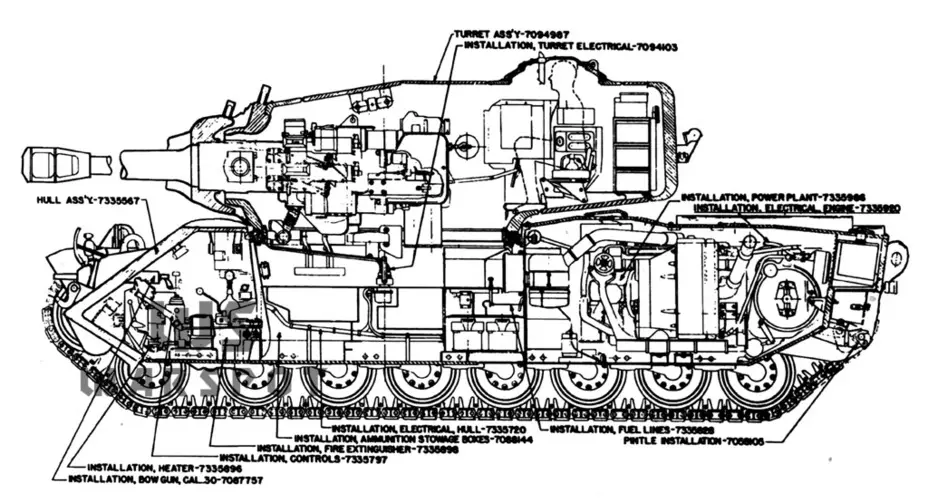 Těžký tank T29 podélný řez