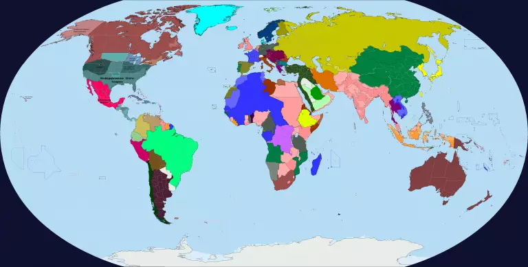 Mapa del mundo en la víspera de la Primera Guerra Mundial.