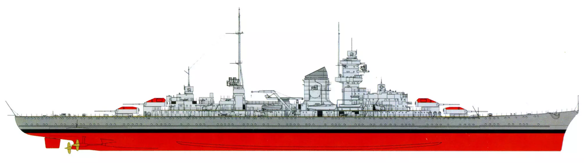 Den tunge Cruiser Prince Oumen i 1940, tegning. Kilde - V. Kofman, M. Knyazev. Hitlers pansrede pirater. M.: Yauza, Eksmo, 2012