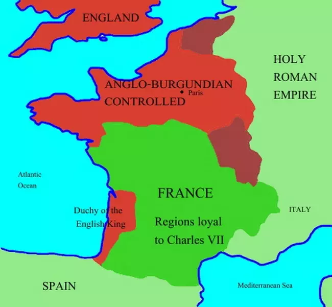 Territórios franceses empregados por inglês-burgonys a partir de 1429