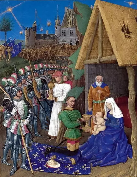 L'un des rares portraits à vie du roi Charles VII. Dans l'allégorie de "adorer le mage", il est représenté sous la forme d'une enveloppe debout sur ses genoux avec un bol en face du fils, Dofi Louis (Thumbnail du XVe siècle)