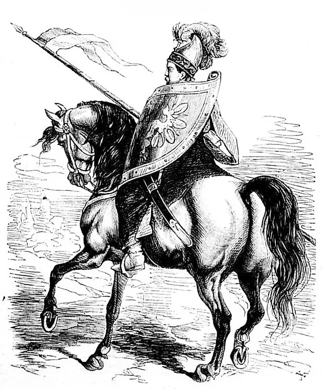 XVI শতাব্দীর পোলিশ ঘোড়দৌড়। Juliuschi Coscaka খোদাই। pl.wikipedia.org।