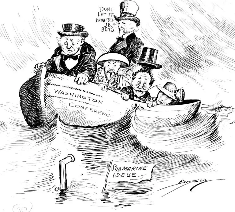 American caricature about the issue of limiting the underwater fleet.