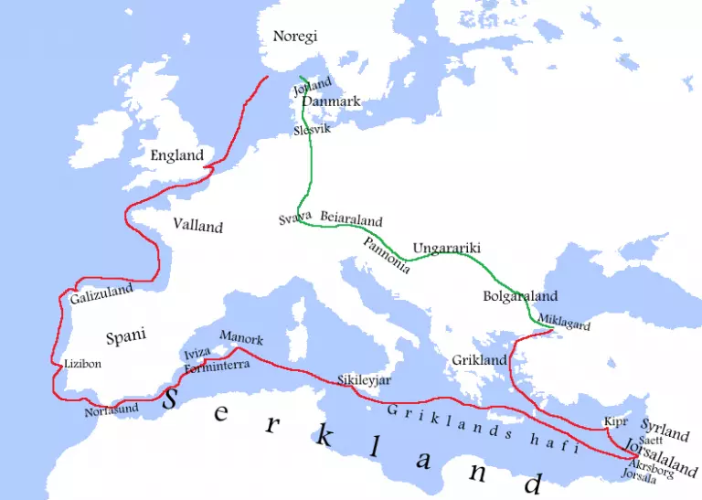 A rota passou por Sigurd I da Noruega para Jerusalém