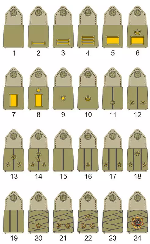 Gruziya armiyasi va MGKda flotdagi farqning kiyimlari va belgilari