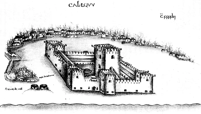 Benteng Portugis di Calcutta pada awal abad XVI. Senjata - inilah yang memungkinkan poin pendukung tersebut