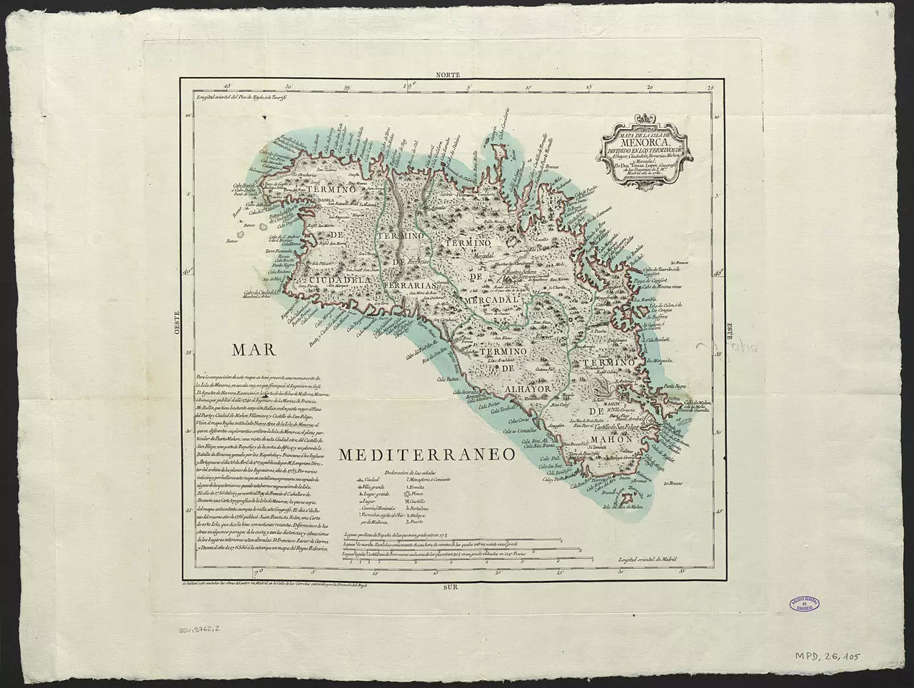 Mapa sa Menorca Island, 1780