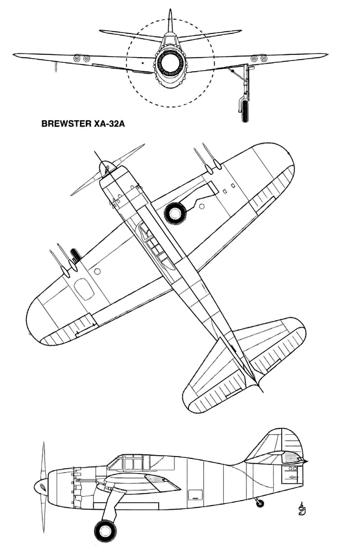 Schema van een ervaren picking bommenwerper en aanvallende vliegtuigen Brewster XA-32A