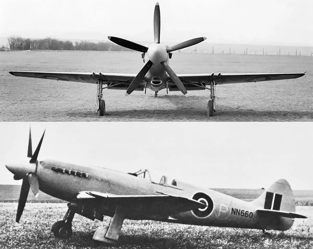 Prvi Supermarine Slepful Prototip (NN660 vojaško številko) je bil novo krilo z liminarskim aerodinamičnim profilom, ki je pritrjen na trup Spitfire XIV borec. Bodite pozorni na široke in plitke radiatorje sistema hlajenja motorja in standardno pilotno svetilko