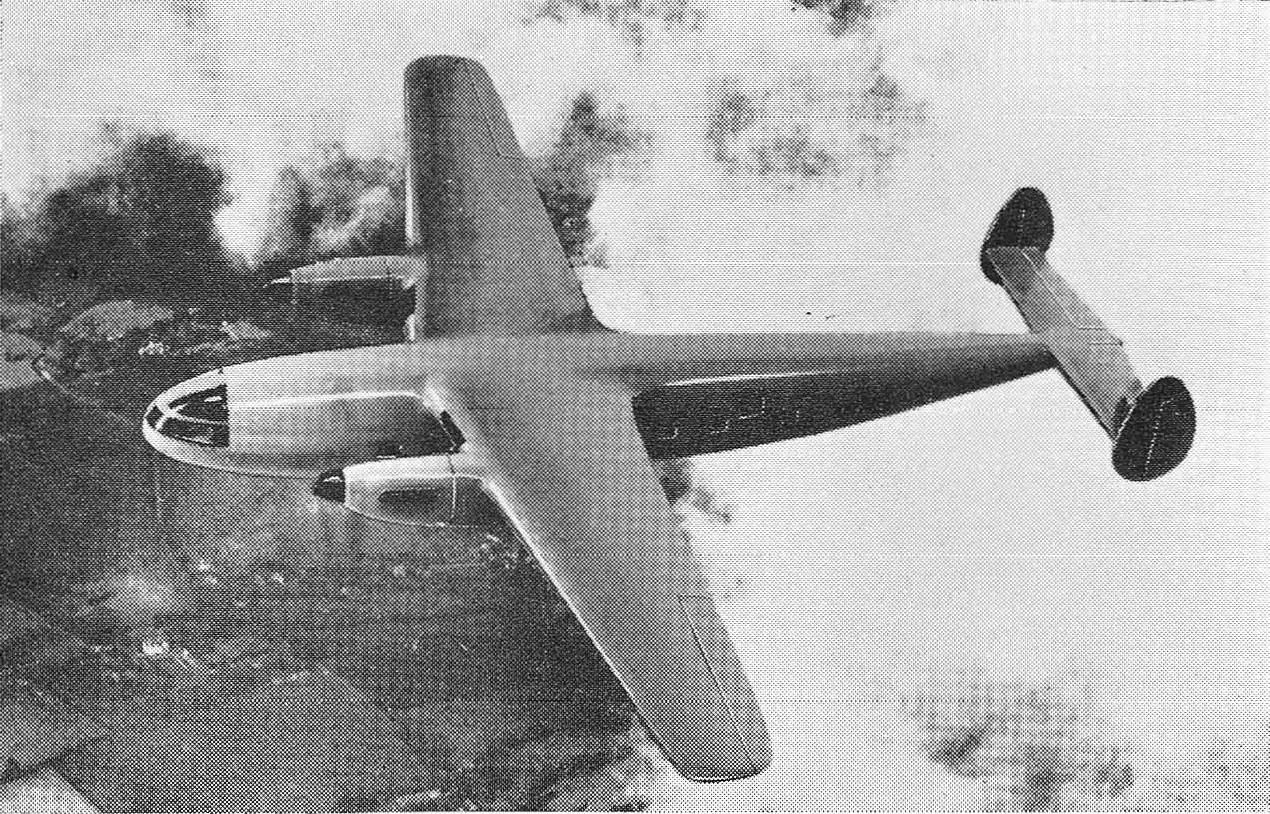 Model van het project van een 24-zits passagiersvliegtuigen Miles M.56 met twee motoren (Miles Aircraft)