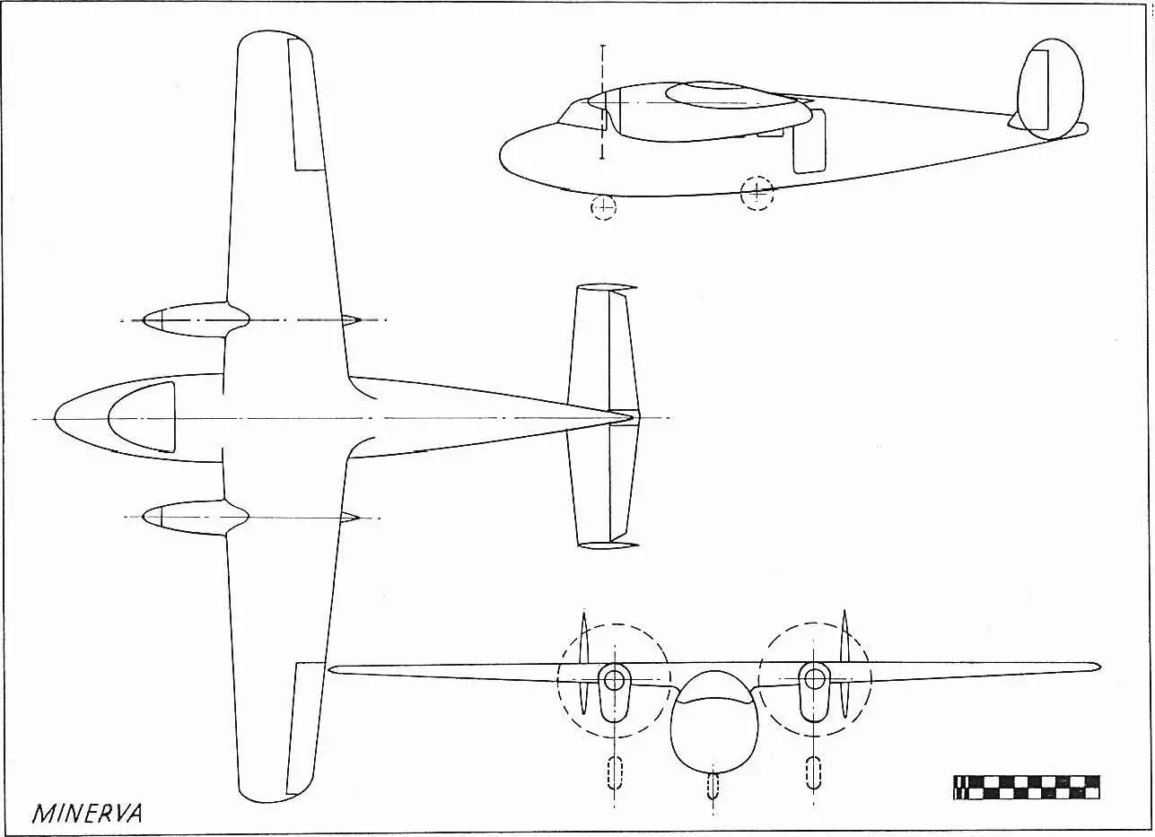 Projektsysteme des acht Passagierflugzeugs Miles M.51 Minerva