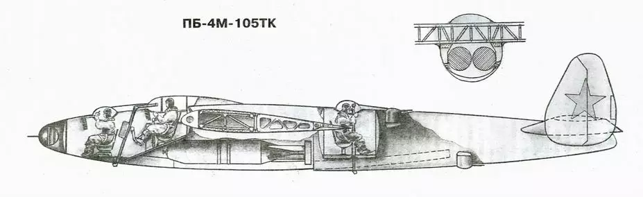 PB 4M-105TK (எறும்பு -57) நான்கு மோட்டார்கள் கொண்ட குண்டுவீச்சுகளை எடுப்பது. திட்டம். Tupolov. USSR.1939G.