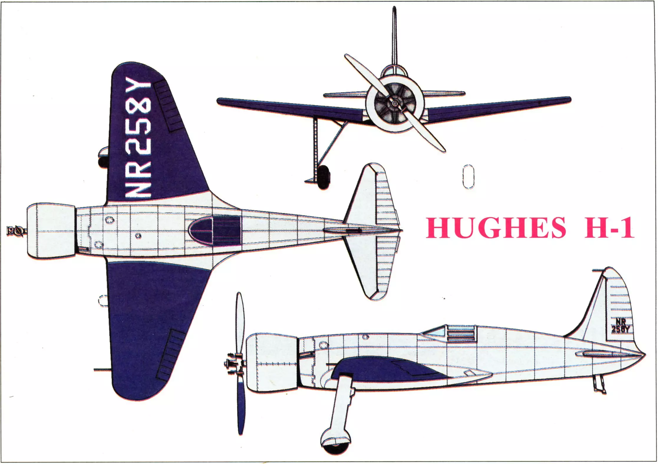 diagram of the record aircraft Hughes H-1; drawing engineer Z. Oboy