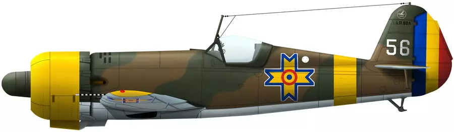 IAR-80 (rep št. 56) Odlatanta Sofaria iz 60. Squadron, ki je prisiljen pristanek po boju z I-16 67. IAP. Rekonstrukcija umetnika Alexei Valyaev-Zaitseva