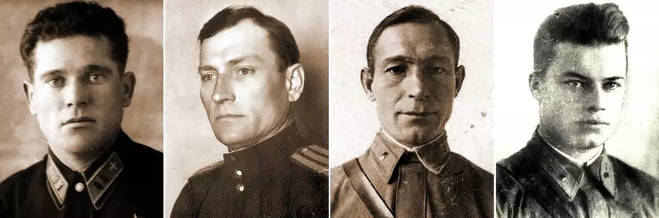 De esquerda a dereita: primeiro comandante do 67º semen xigorievich Ilyin, o comandante do regimiento o 22 de xuño de 1941, Vladimir Afanasyevich Rudakov (foto feita máis tarde), xefe de Estantería Shelf Nikolai Konstantinovich Borisov, Nikolai Moiseevich Ermak