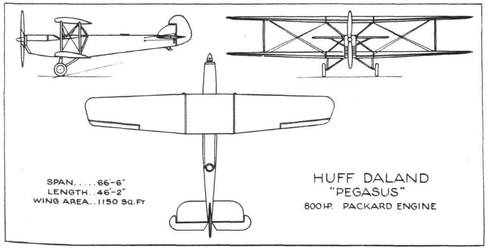 Huff-Daland XLB-1 Pegasus Bomber. Ընդհանուր դիտման սխեման երեք կանխատեսումներով