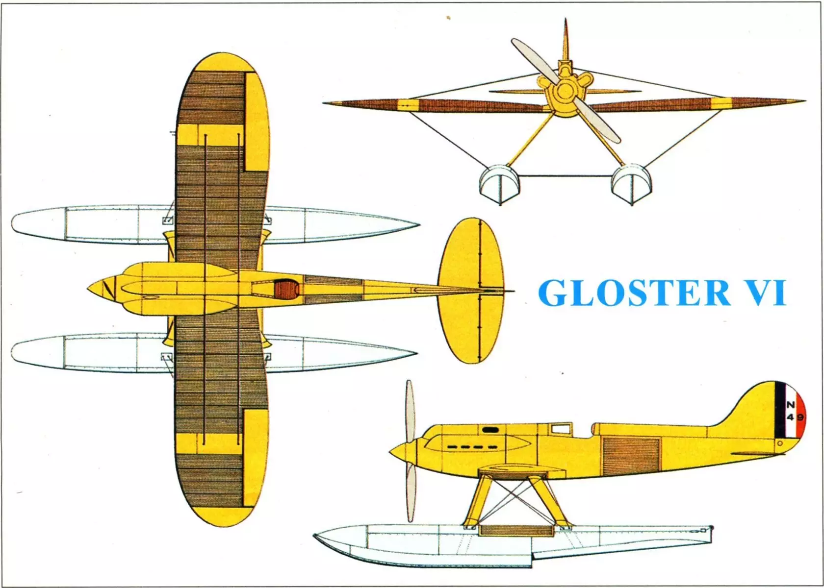 سباق وتسجيل الطائرات البحرية تعويم Gloster VI؛ رسم المهندس z. Oboy