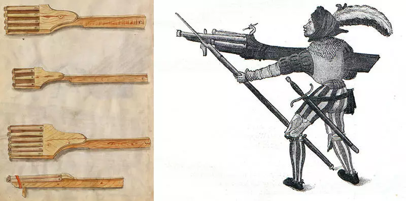 Les "pales" van aparèixer en els arsenals de Maximilian i disparant d'aquest multigament a través d'imatges a Zeugbuch. Sens dubte, per a les armes de pintura de 20 quilograms requerien el segon número en el càlcul