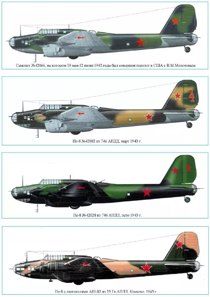 Bomber Ant-42, TB-7, PE-8. Sovjetunionen