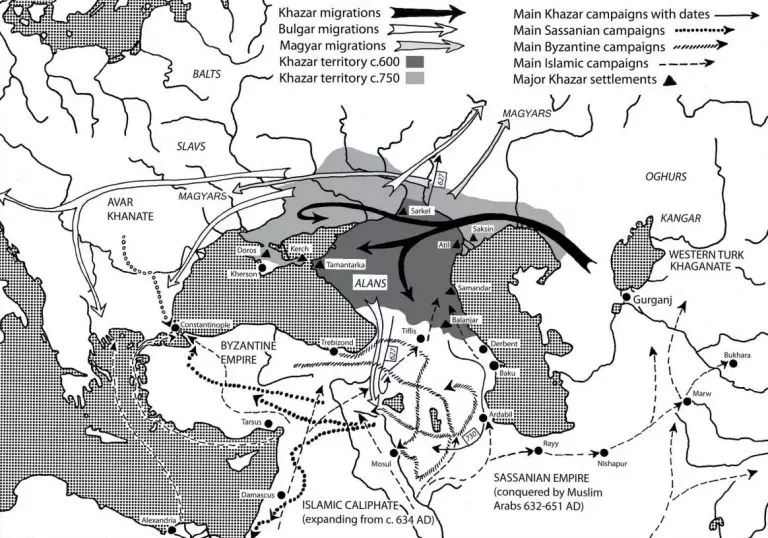 Historia de Khazar Kaganata (negro): Camiños de migración e veciños, expansión Khazar, Islam