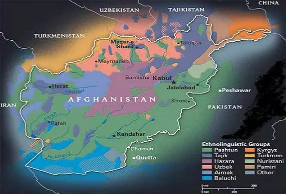 Peta penyelesaian Afghanistan oleh pelbagai negara.