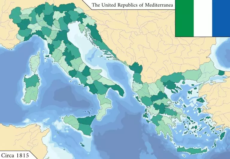 Mapa de Italia y Balcanes después de 1815.