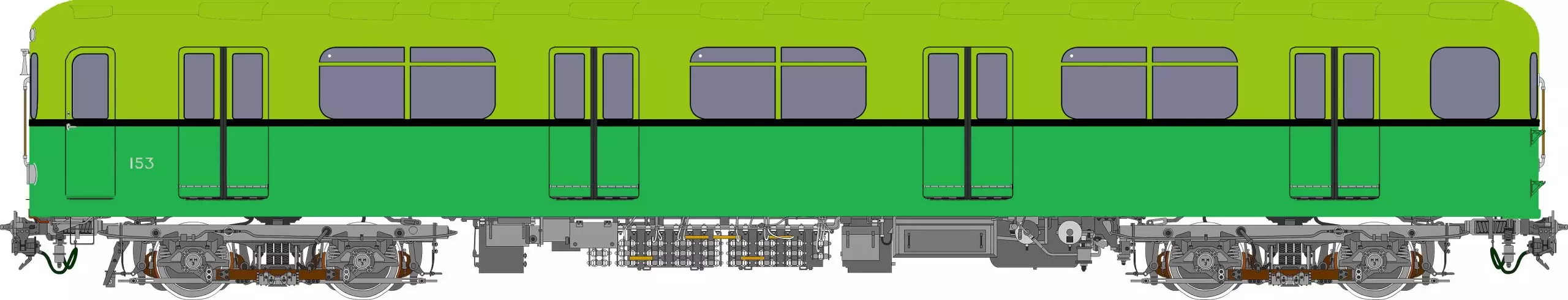 Metro Car (d në klasifikimin hungarez) me një numër 153 të grupit të parë me 16 karrocë të vagonëve VV dërguar në vitin 1956 në Hungari.