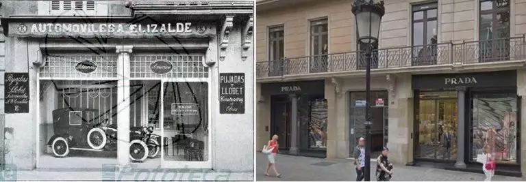 Dezal společnosti na Paseo de Gracia, 88 v roce 1916 a ve stejném místě dnes.