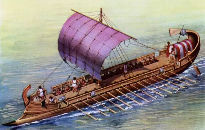 This drawing was signed as Liburn, and I tend to agree with the signature. However, for money, lowered in the sea for the sake of a purple sail, one could build a dozen of the same.