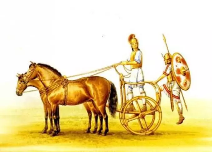 Mikenan Chariot. Moderner Rekonstruktion. (Aus dem Buch: Felder N. Bronze Alter War Chariot. Oxford: Oxford: osprey (neue Vanguard-Serie №119). 2006.)