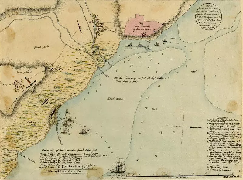 Mappa tal-madwar ta 'Buenos Aires, 1806-1807. jcb.lunaiaging.com.