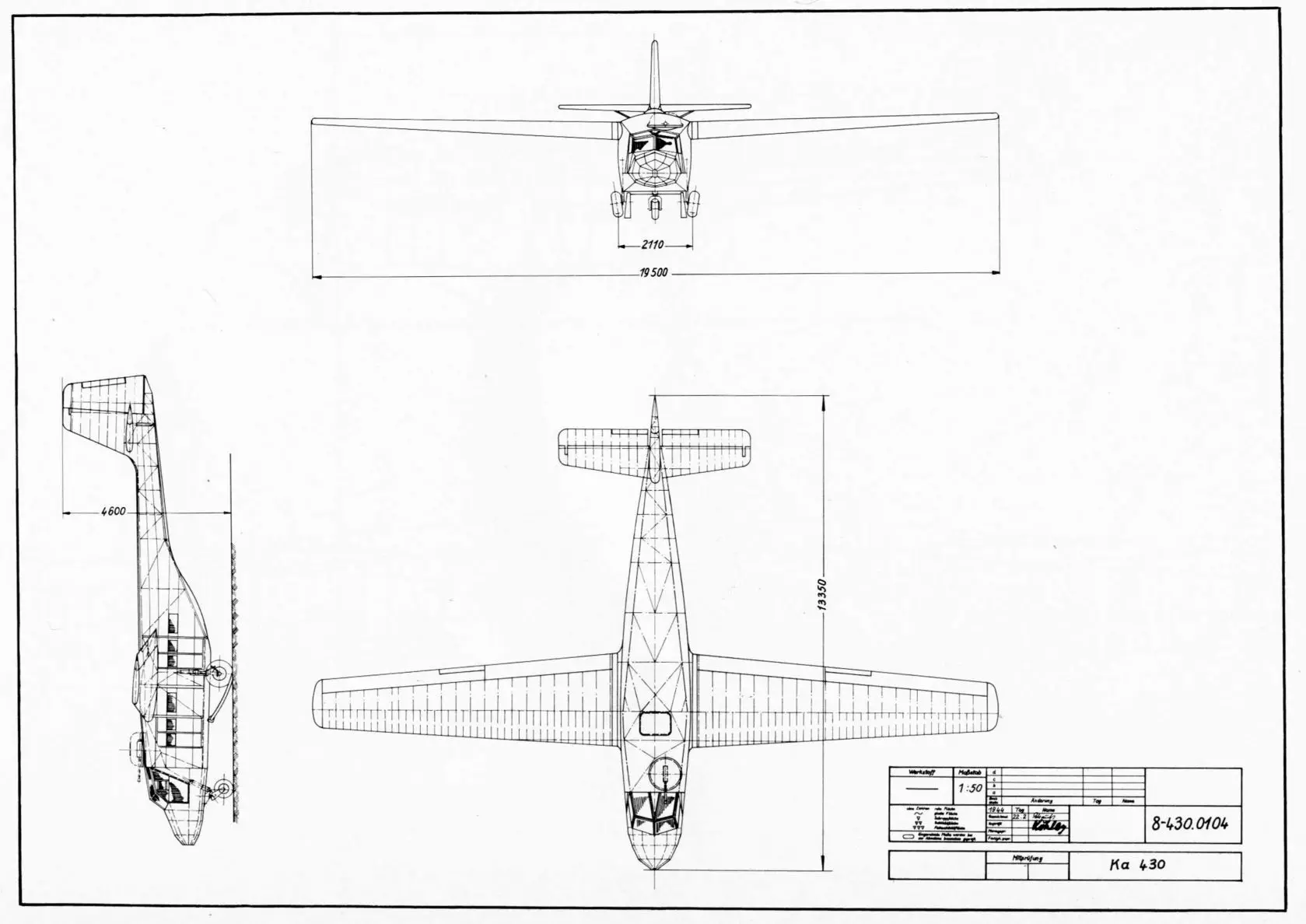 Glider Cargo KA 430, dessin 8-430.0104 à partir de 22. 2.1944