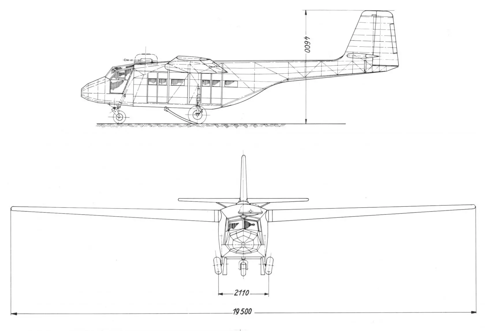 ბრინჯი. 104 ტვირთის Glider KA 430, წინა ხედი და გვერდითი ხედი ნახაზი 8-430.0104 დან 22. 2.1944