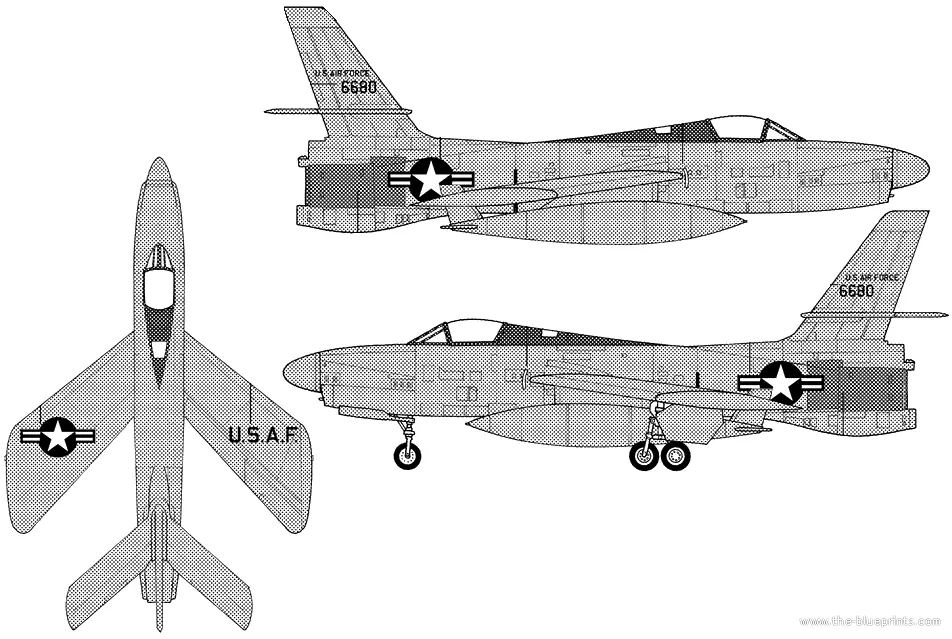 Tecrübeli bir savaşçı-interceptor cumhuriyetinin şeması, taşınan bir burun ile XF-91 Thinderceptor (seçenek F-91B)