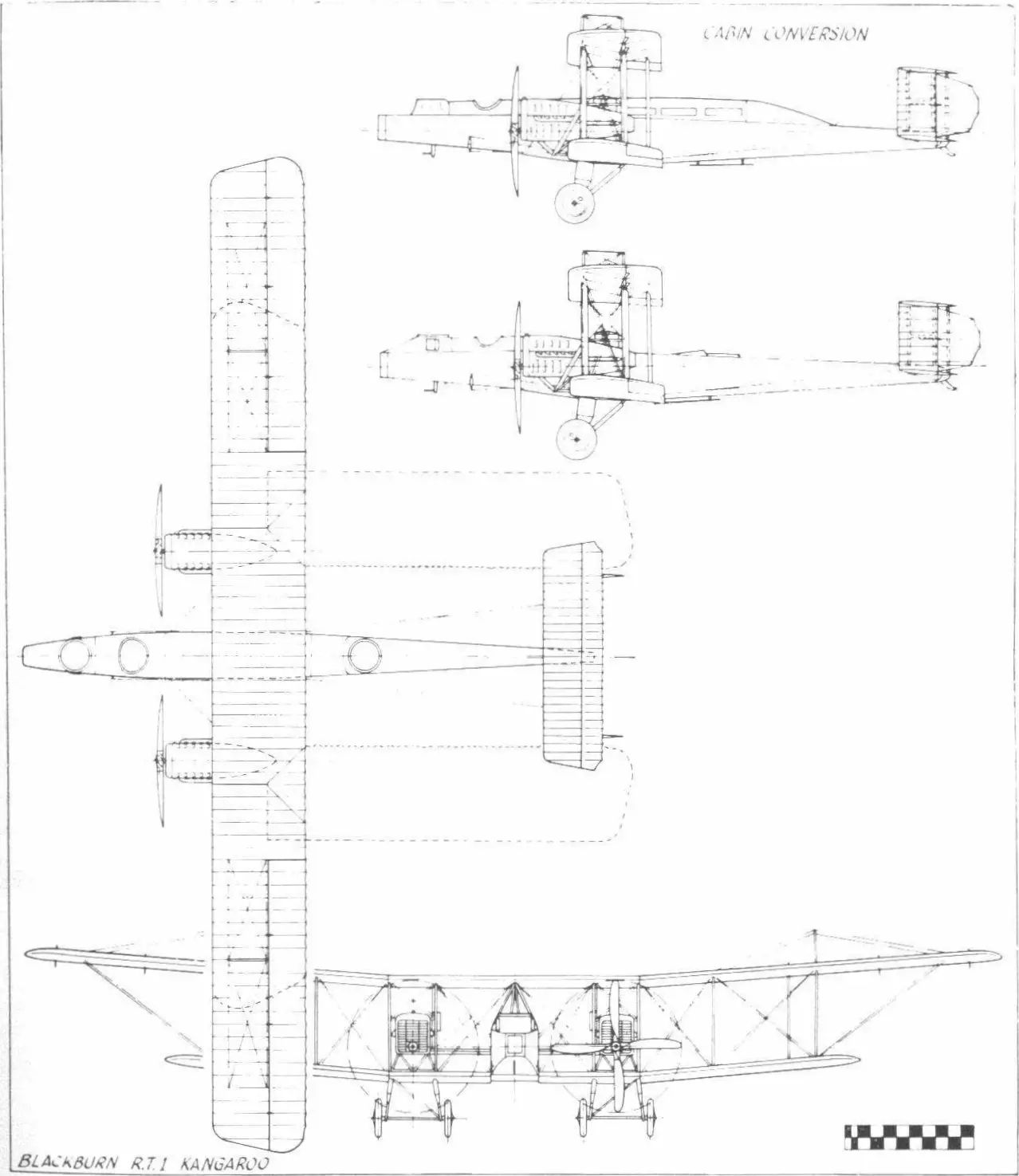 무거운 폭격기와 여객 항공기의 제도 (상위 뷰 사이드 뷰) Blackburn Kangaroo