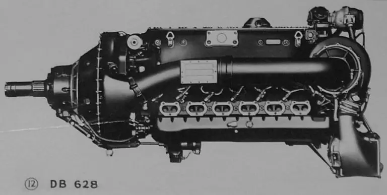 Daimler-Benz DB 628 engine (daradara han ati awọn ti akọkọ ati keji yika ti tobaini)