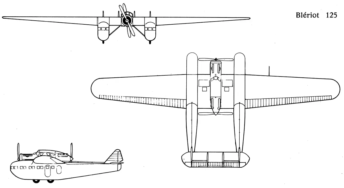 Epätavallinen matkustajakone Bleriot 125. Ranska