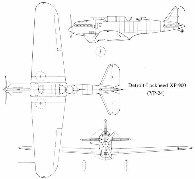Skúsený dvojitý bojovník Detroit-Lockheed XP-900 (YP-24). USA