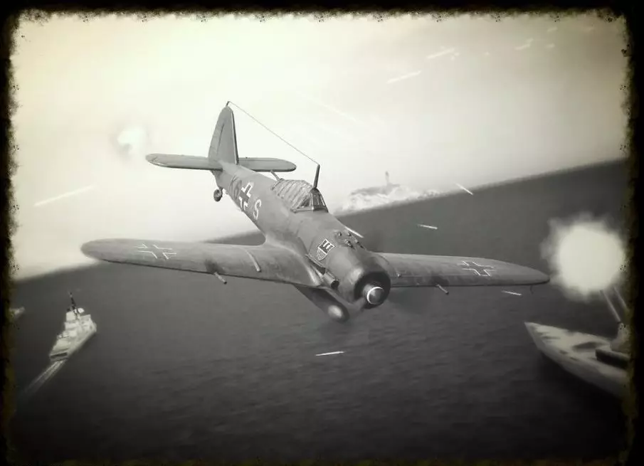 Torpedo-up ដំណាក់កាល / Pyric Bomber HS 165A-1 (លេខយោធា K6 + KS) ពីក្រុមទម្លាក់គ្រាប់បែកក្រុម III./kg 6 ក្នុងការហោះហើរ។ សារព័ត៌មានក្រុមគ្រួសារ