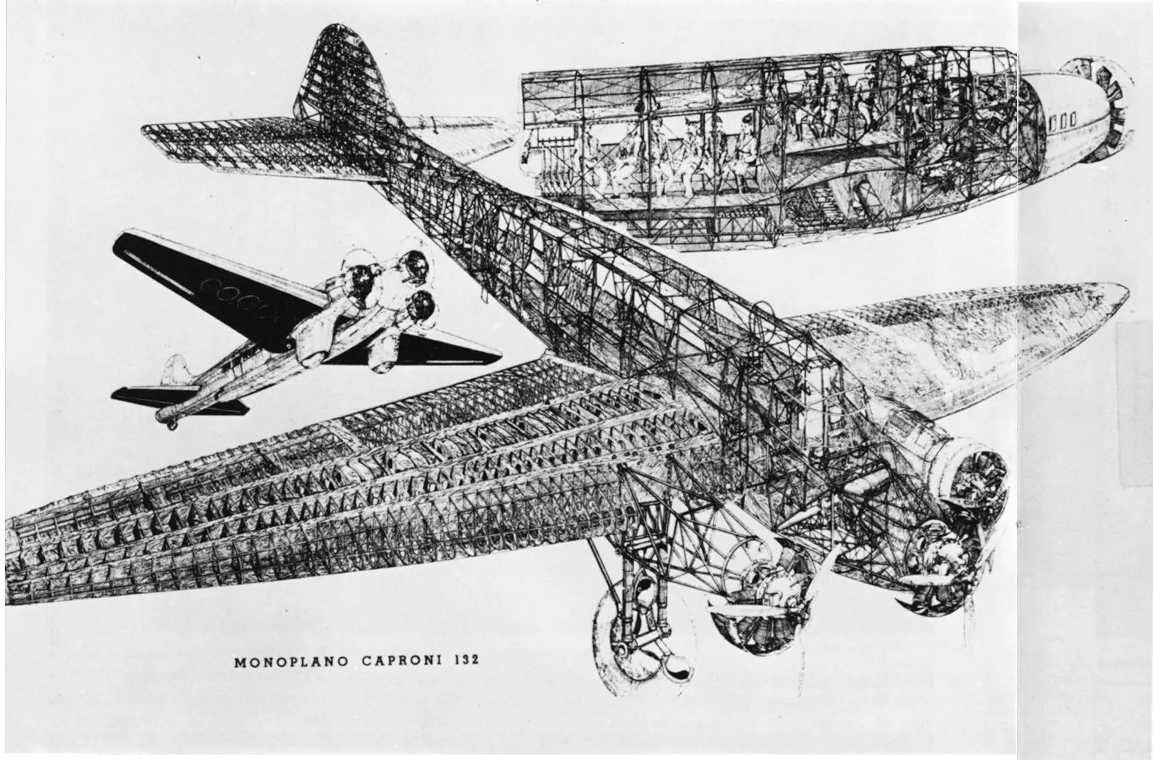 Junkers JU 52 Italian-д итали хэлээр - Тээврийн онгоцны нисэх онгоцны дунд зэргийн BOMBER CASHBONYI CA.132. Iize