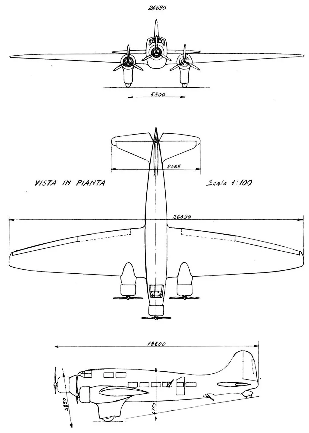 Junkers JU 52 Italian-д итали хэлээр - Тээврийн онгоцны нисэх онгоцны дунд зэргийн BOMBER CASHBONYI CA.132. Iize