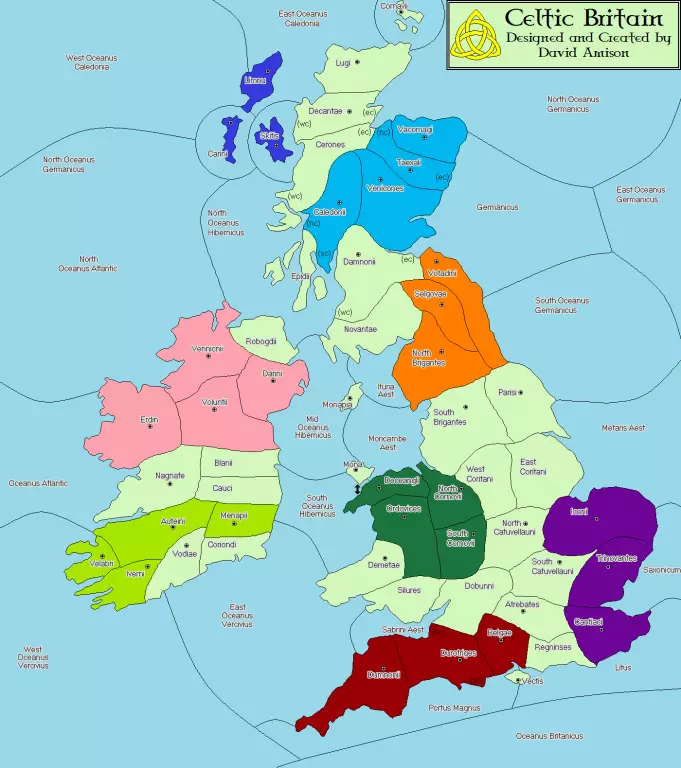 Kort af Celtic Kingdoms á British Islands