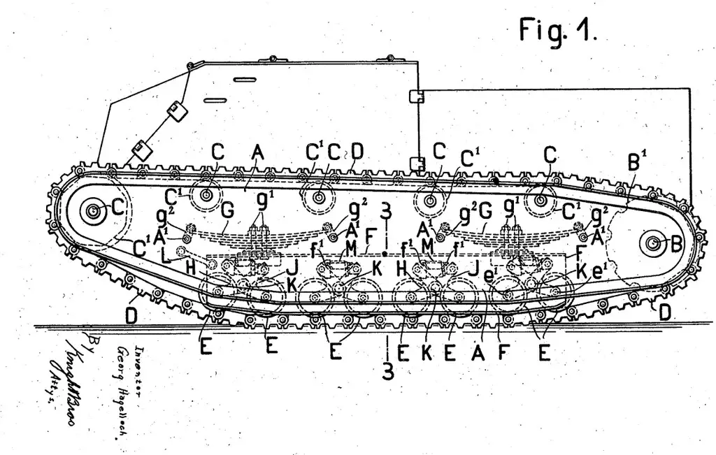 Patent till Krupp -designern Georg Hagelloch för ett förbättrat Kleiner Sturmwagen -chassi