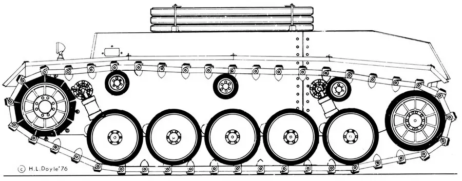 La primera versión del chasis de un tanque pesado D.W. Presta atención a los tractos gaminos.