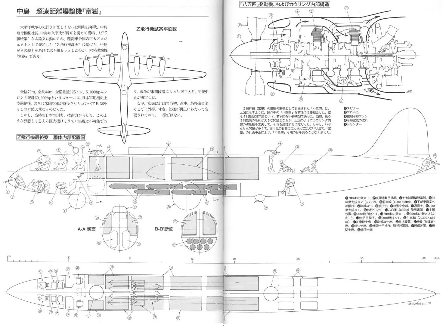 Schematy projektu bombowca Nakajima G10N Fugaku